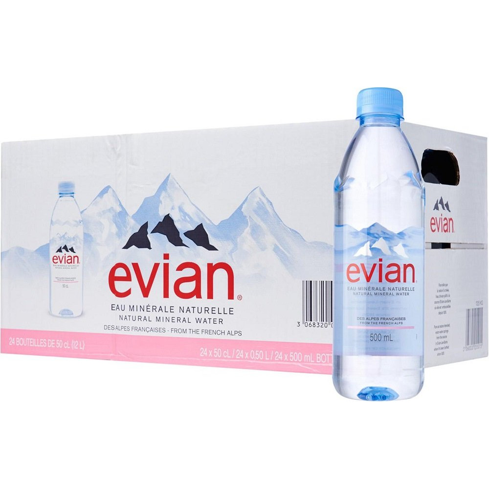 Evian Natural Mineral Water (24 Bottles) 500ml